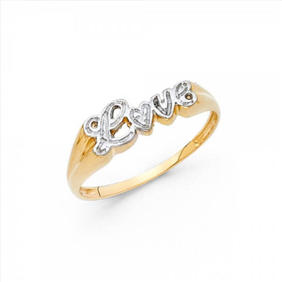 14K Solid Yellow White Gold Love Ring Heart Finger Band - Etsy