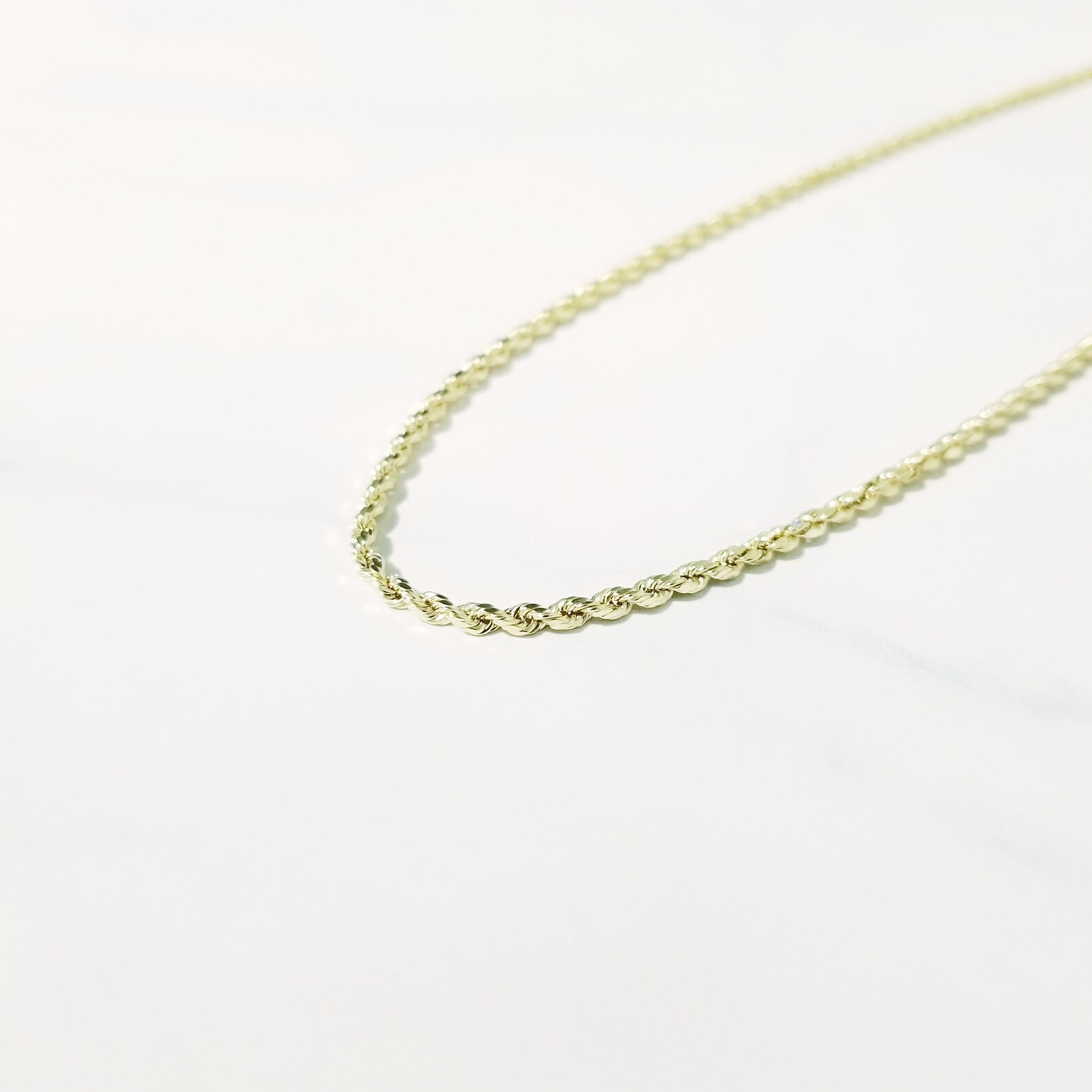 14K Yellow Gold Hollow Diamond Cut Rope Necklace Chain 2.5mm - Etsy