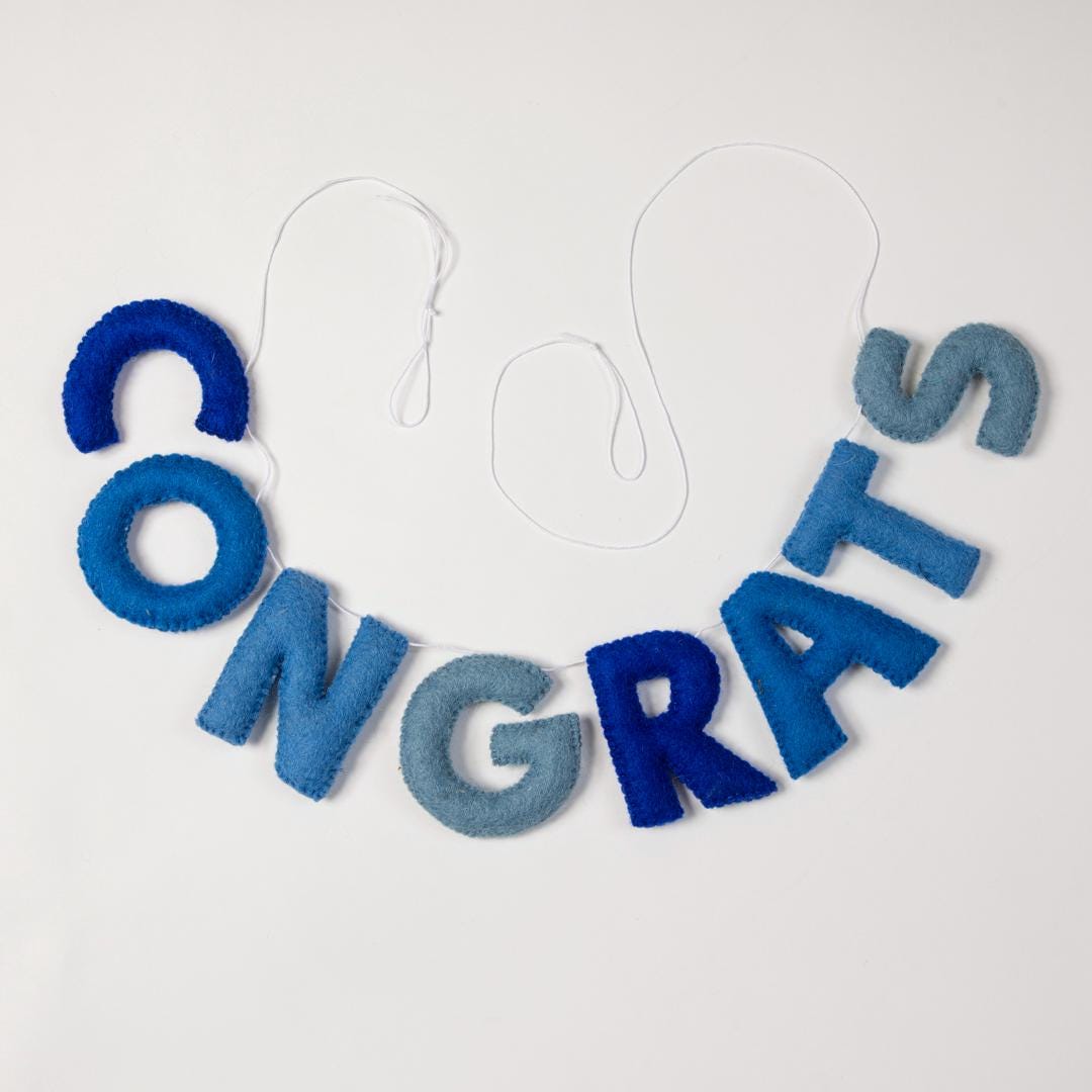 Felt Congrats Banner Blue Congratulations Baby Shower Graduation ...