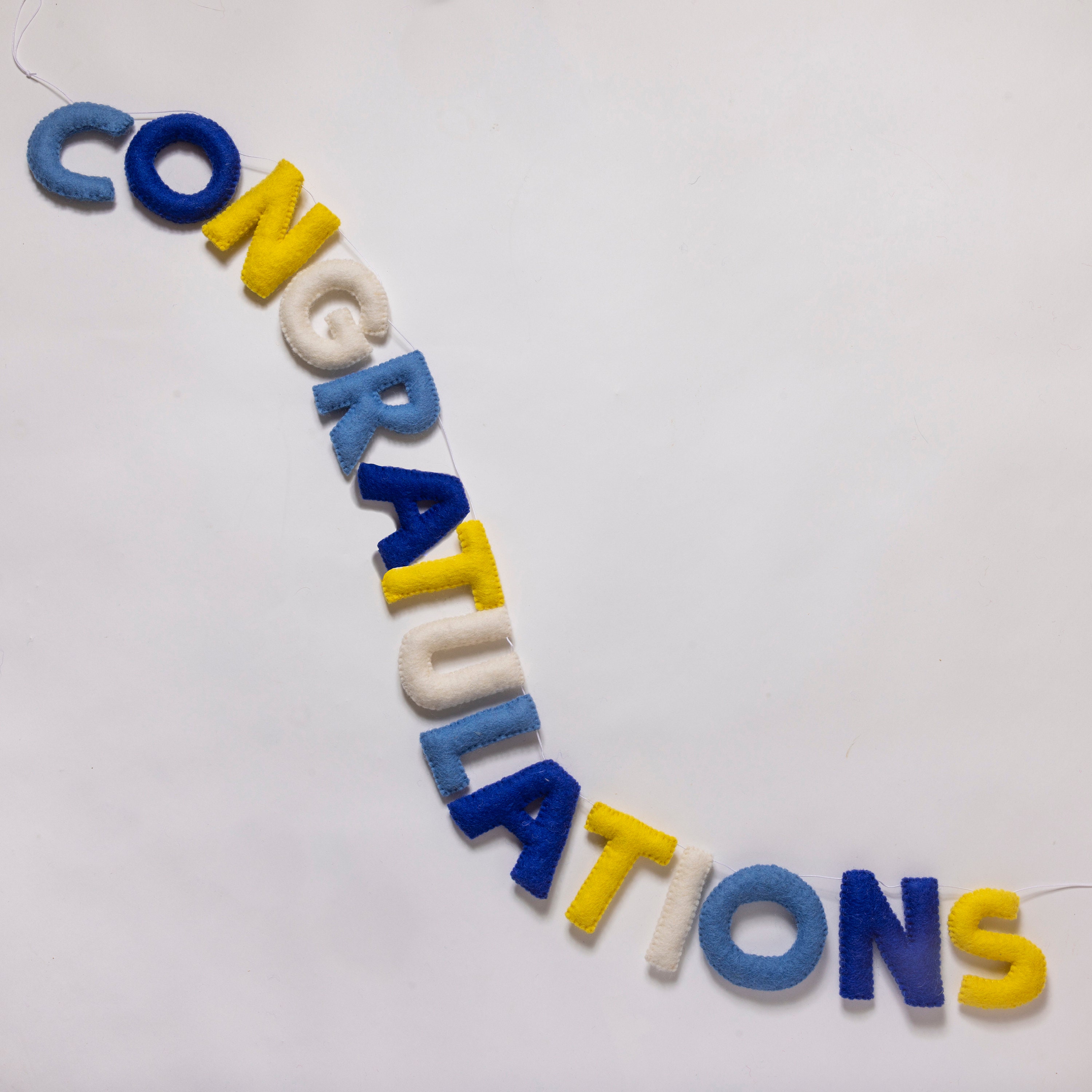 Felt Congratulations Banner Handmade Graduation Garland Blue and Yellow ...