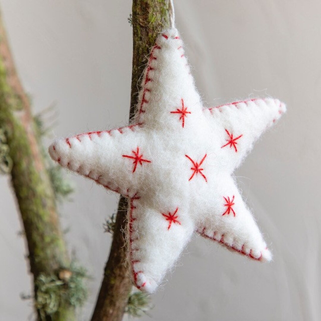 Felt White Star Ornament | Star Christmas Ornament | White Star Gift ...
