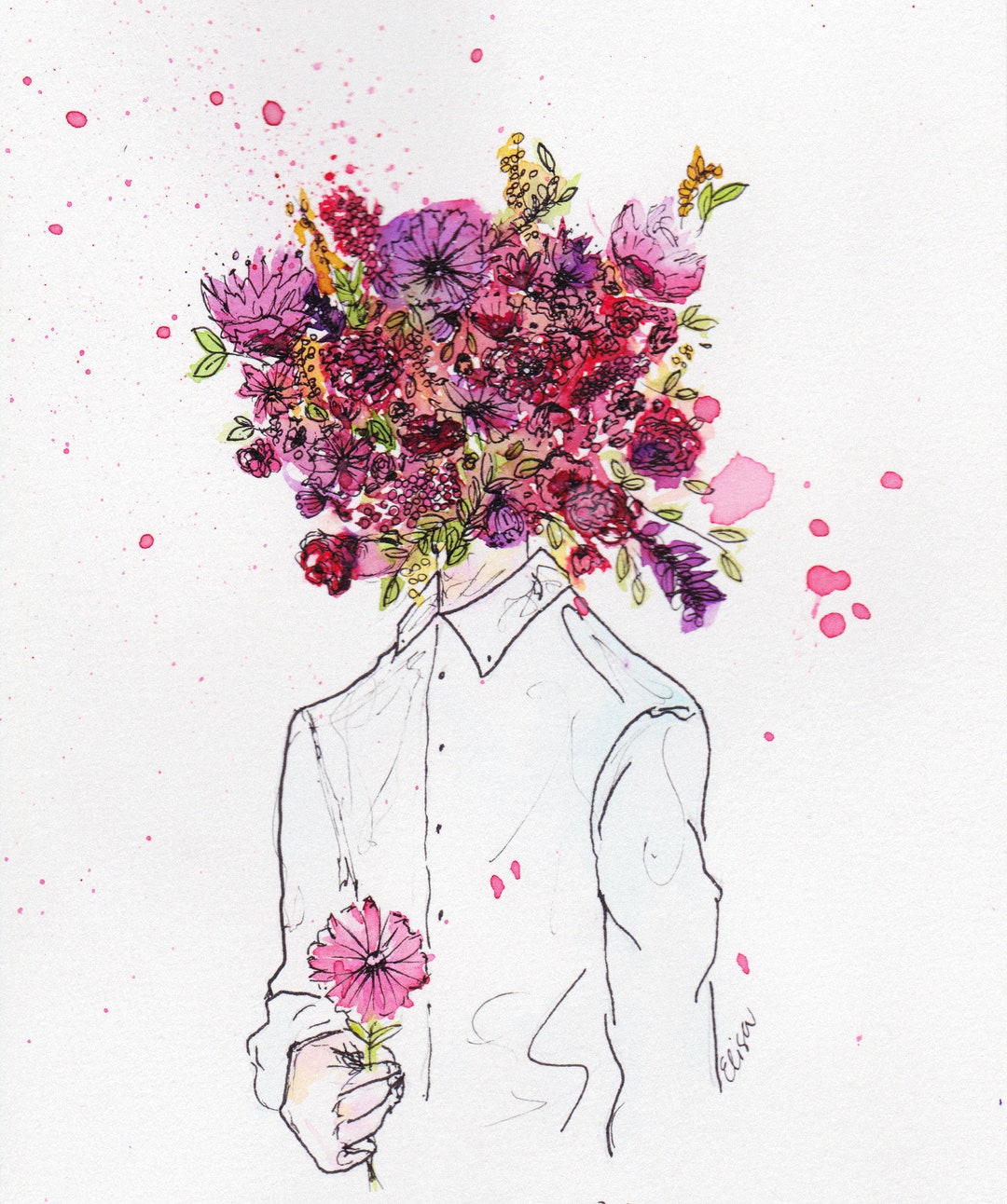 Flower Man Watercolour A4 A3 Premium Print - Etsy