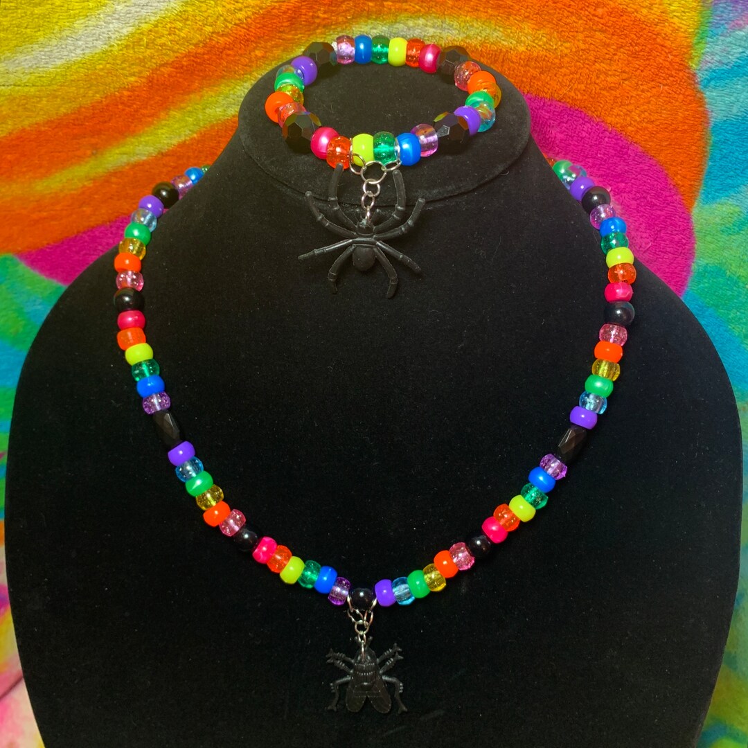 Pride Month Creepy Cute Goth Rainbow Kandi Set beaded Necklace and ...