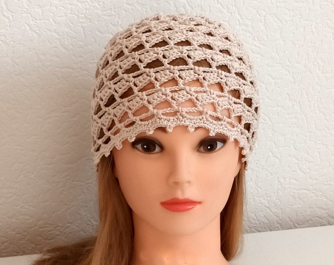 Women's Crochet Summer Boho Girls Summer Hat Beige Summer Skull Hat 100 ...