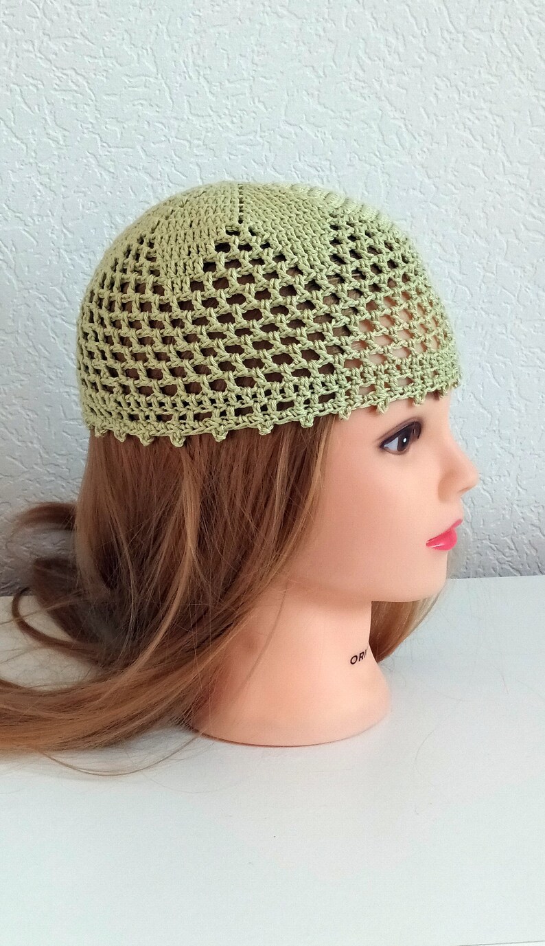 Girls Crochet Summer Hat Salad Green Summer Skull Hat 100% Cotton Tams ...