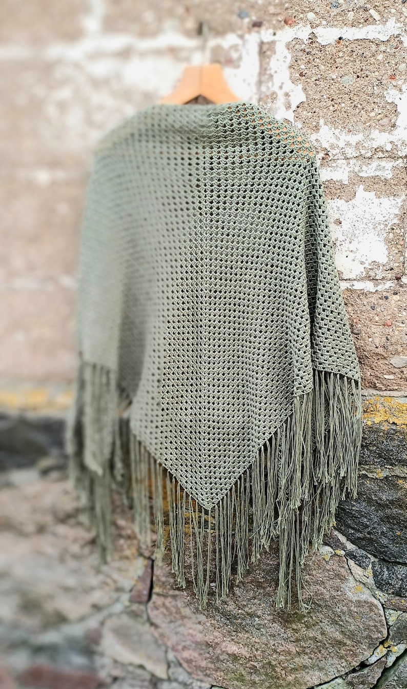 Handmade Shawl Crochet Shawl Wraps Green Shawl Fringed Boho Shawl Hand ...