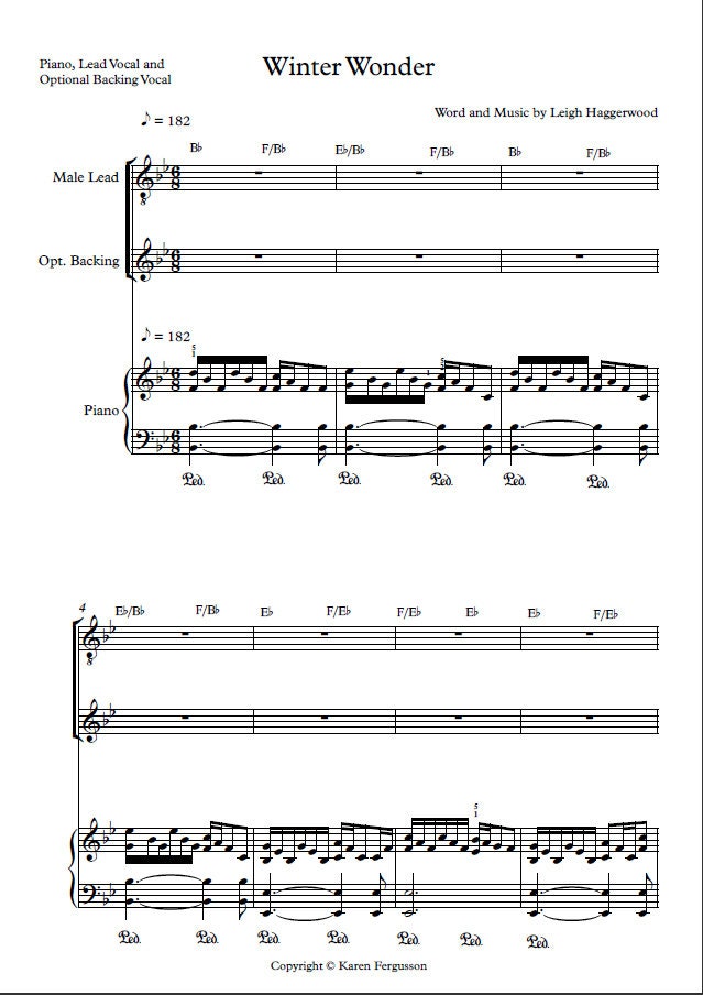 Sheet Music - Piano & Vocals - Winter Wonder - Etsy