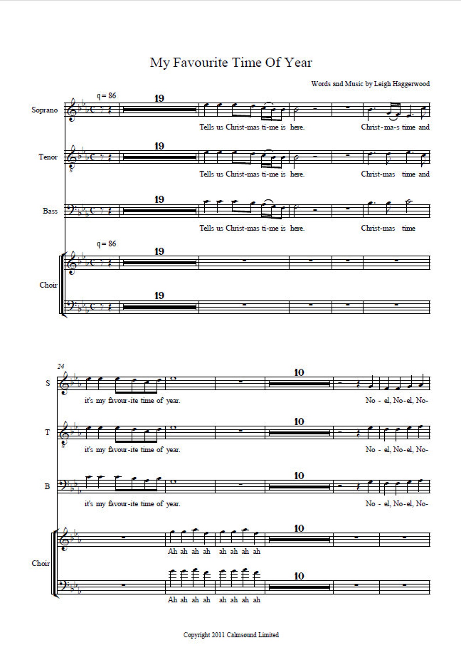 Sheet Music - Complete Score - My Favourite Time of Year - Etsy