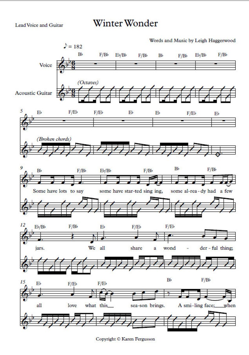 Sheet Music - Guitar & Vocals - Winter Wonder - Etsy