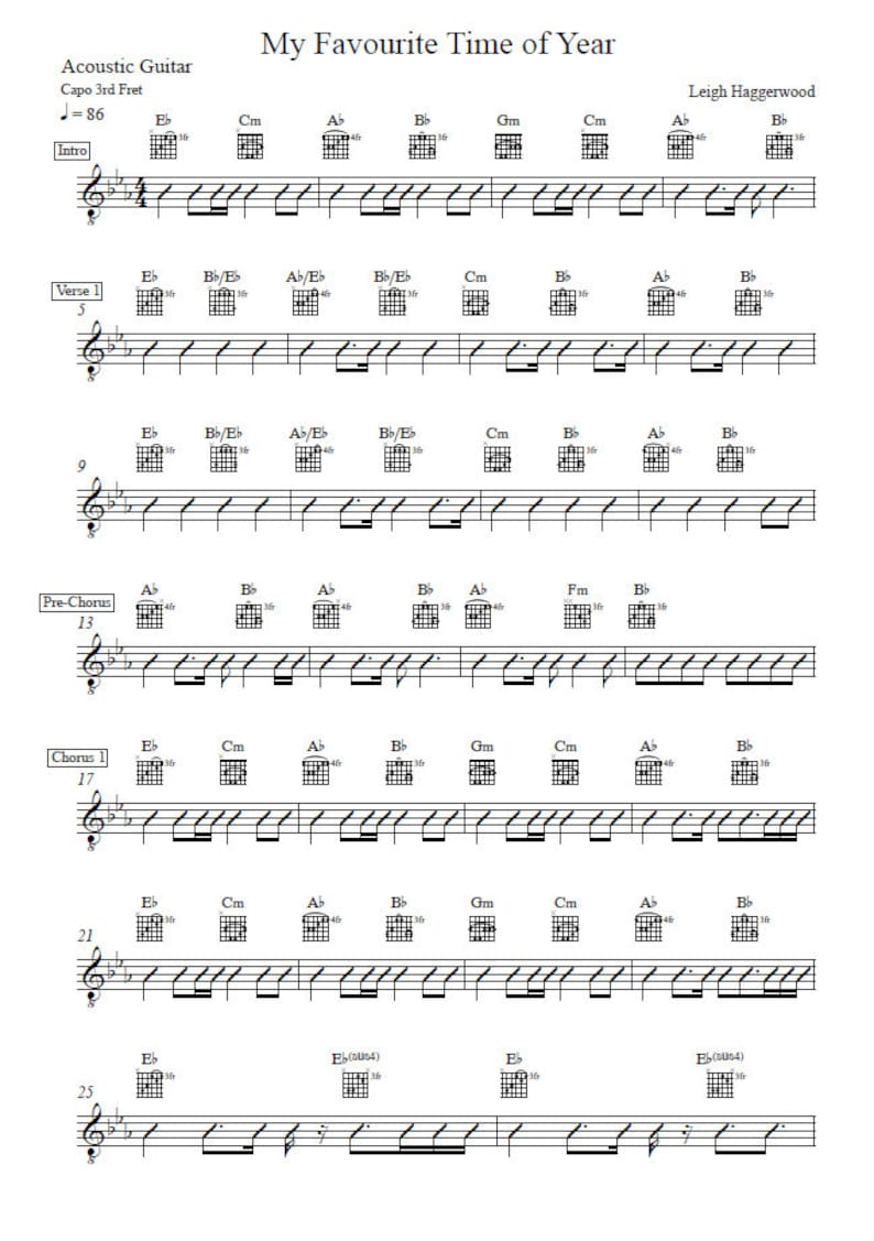 Sheet Music - Complete Score - My Favourite Time of Year - Etsy