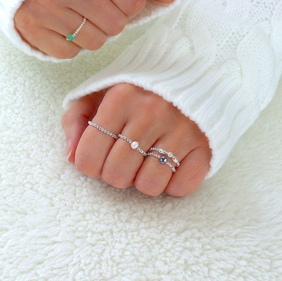 Solid Silver Pearl Elastic Ring, Women's Rings 4 Models to Choose From ...