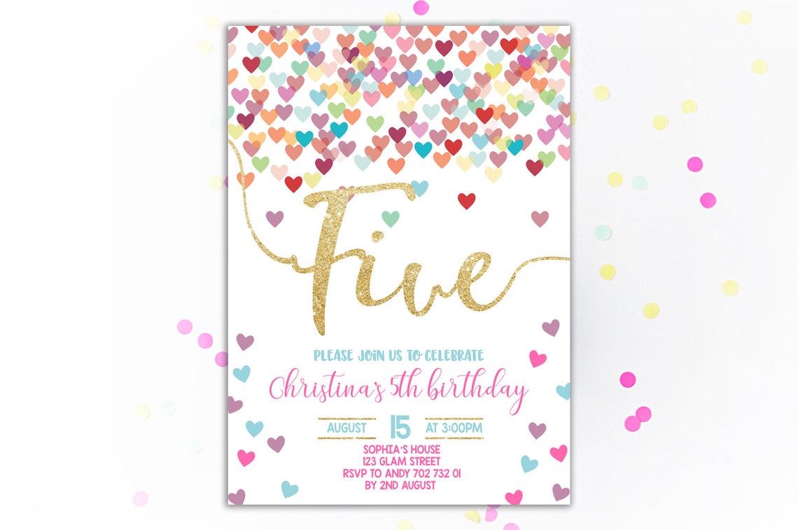 5th Birthday Invitation Girl Fifth Birthday Invitations | Etsy