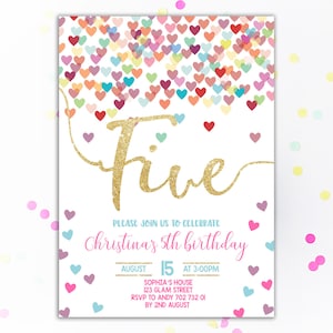 5th Birthday Invitation Girl Fifth Birthday Invitations - Etsy