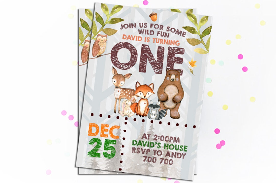 Woodland Birthday Invitation Forest Friends Adventure Woodland Boy ...