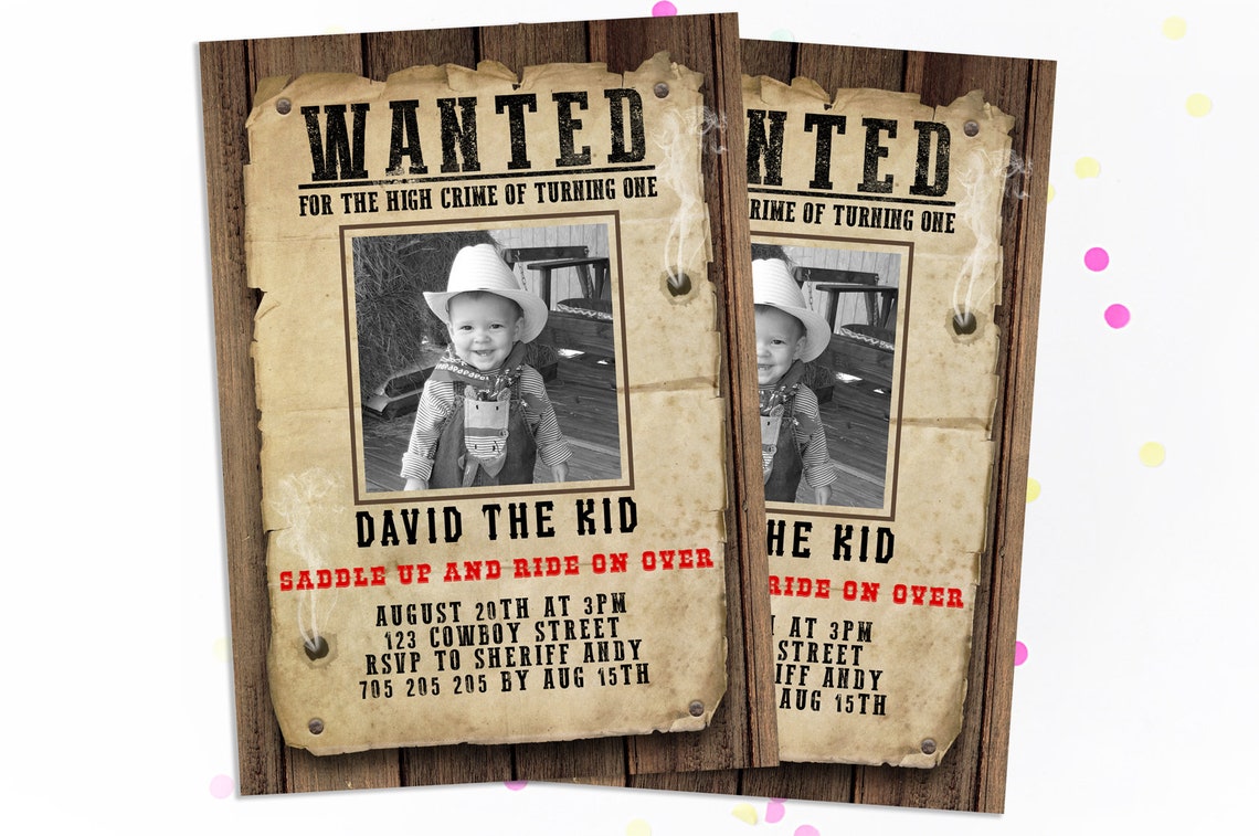 Wanted Poster Invitation Boy Birthday Invitations Cowboy | Etsy