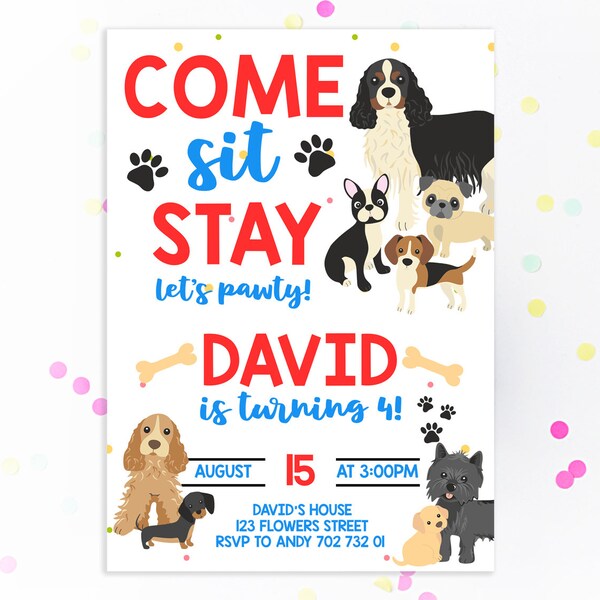 Come Sit Stay Birthday Party Invitation - Etsy