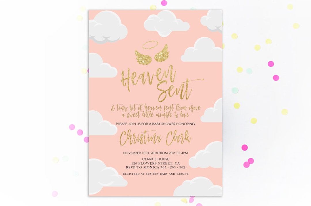 Heaven Sent Baby Shower Invitation Angel Theme Baby Shower Invite ...