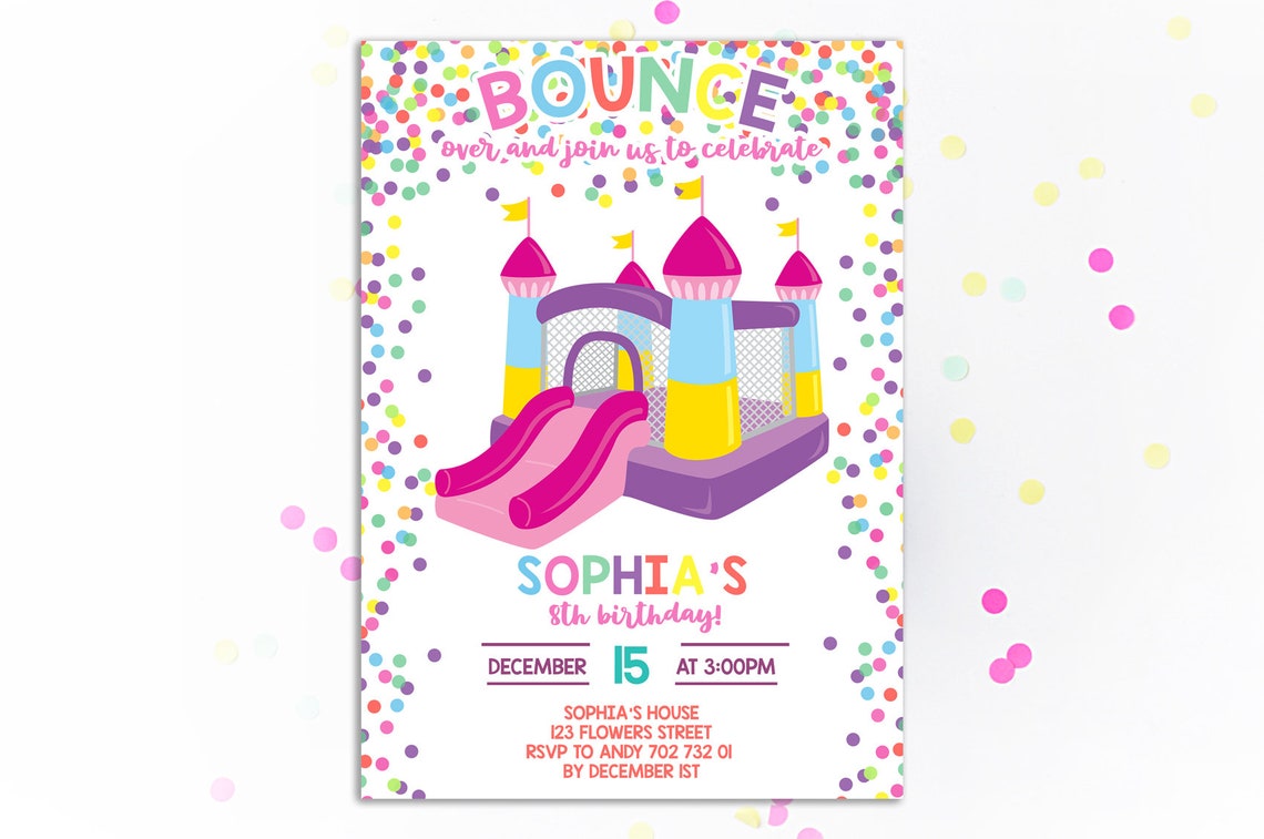 Bounce House Birthday Invitation Bounce Party Invite Girl Birthday ...