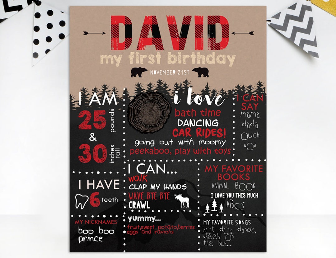 Lumberjack Buffalo Plaid Birthday Chalkboard Sign First - Etsy
