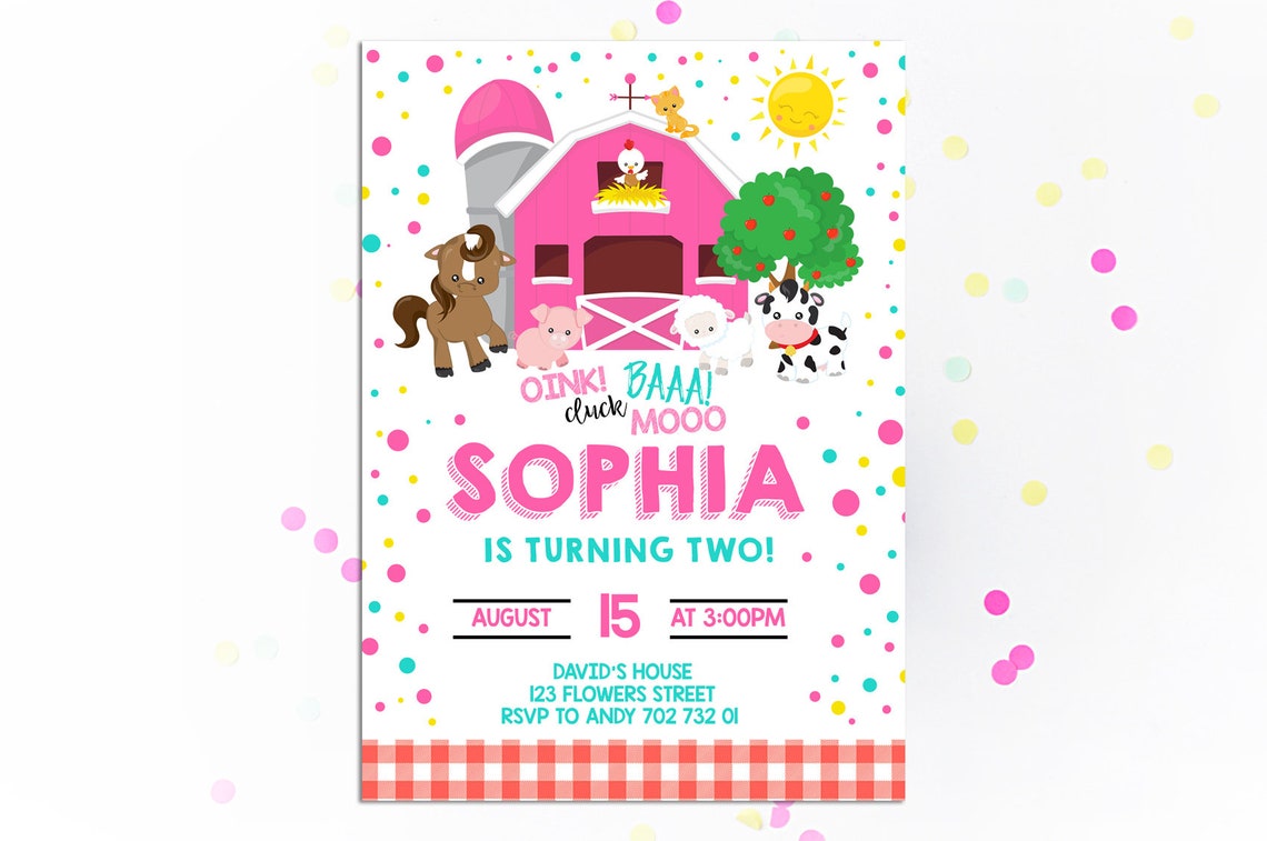Farm Birthday Invitation Farm Animals Invite Girl Farm | Etsy