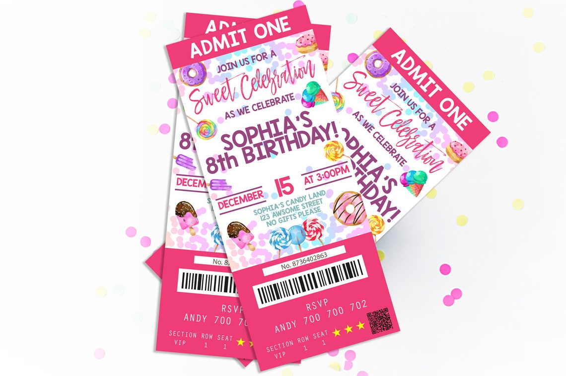 Candy Land Ticket Invitation Candy Party Invitation Sweet - Etsy
