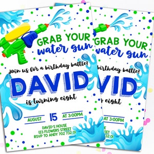 Water Gun Birthday Invitation Pool Party Birthday Boy Invitations ...