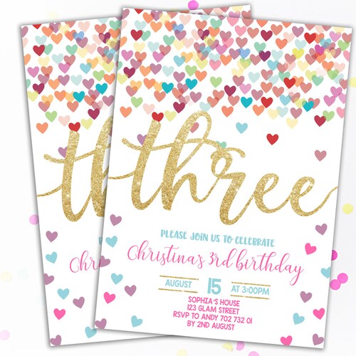 3rd Birthday Invitation Girl Third Birthday Invitations | Etsy