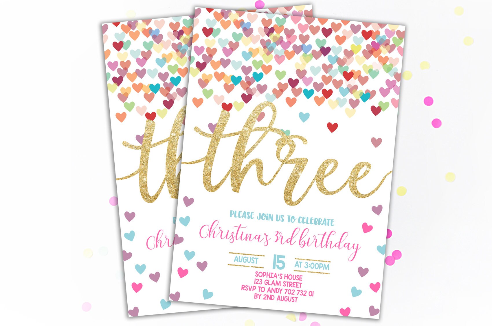 3rd Birthday Invitation Girl Third Birthday Invitations | Etsy