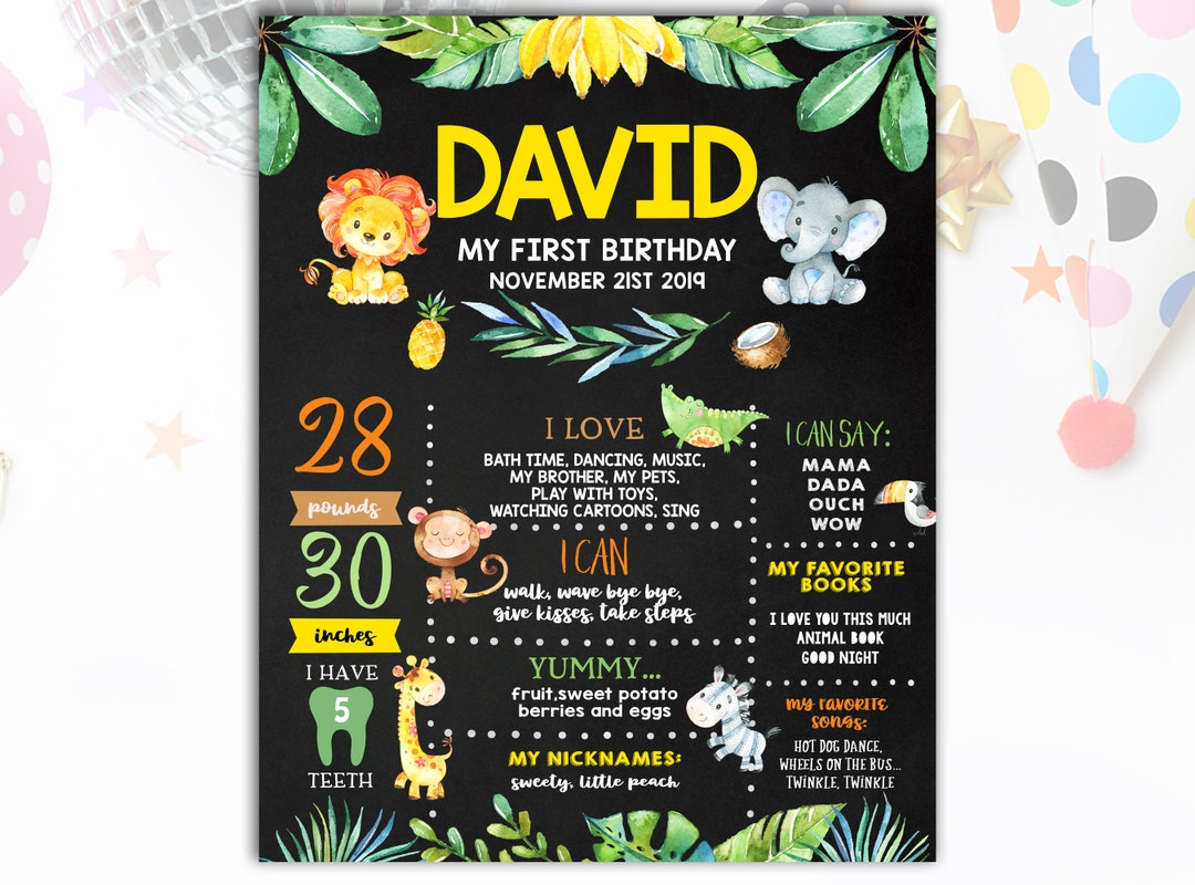 Jungle First Birthday Milestone Poster Safari Birthday Poster ...