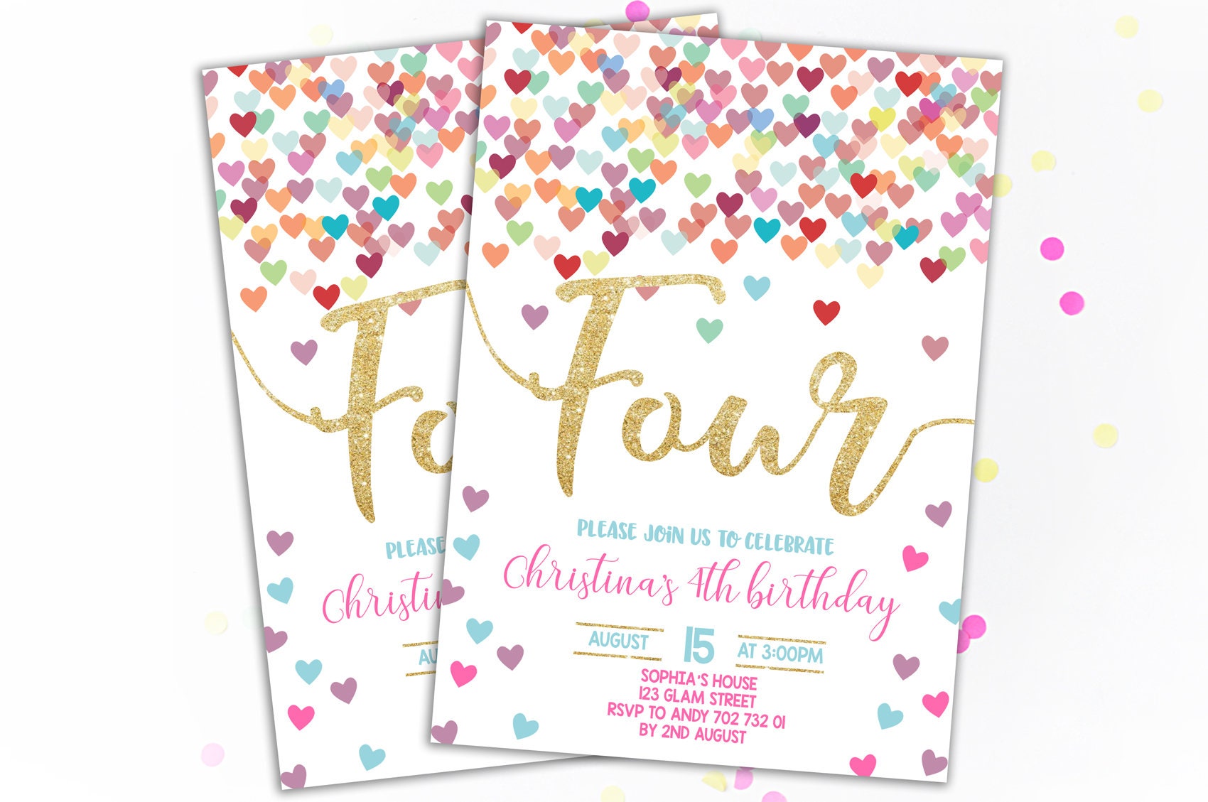 Invitations Purple and Gold Glitter Confetti Invitation 48 Hour Turn ...