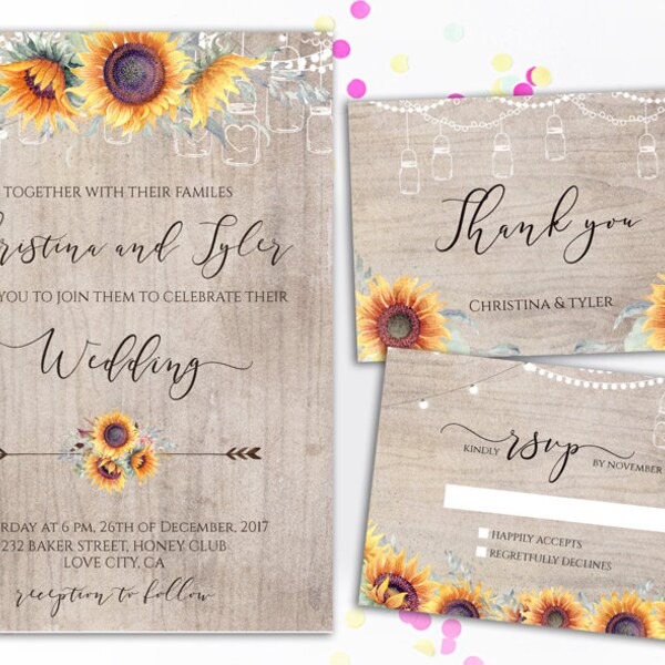 Rustic Sunflower Wedding Invitation - Etsy