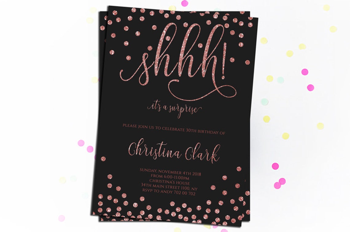 Shhh It's a Surprise Party Birthday Invitation Rose Gold | Etsy