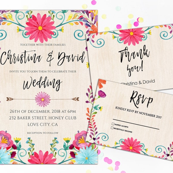 Modern Mexican Wedding Invitation - Etsy