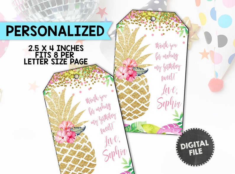 Pineapple Favor Tags Pineapple Thank You Tags Tropical | Etsy