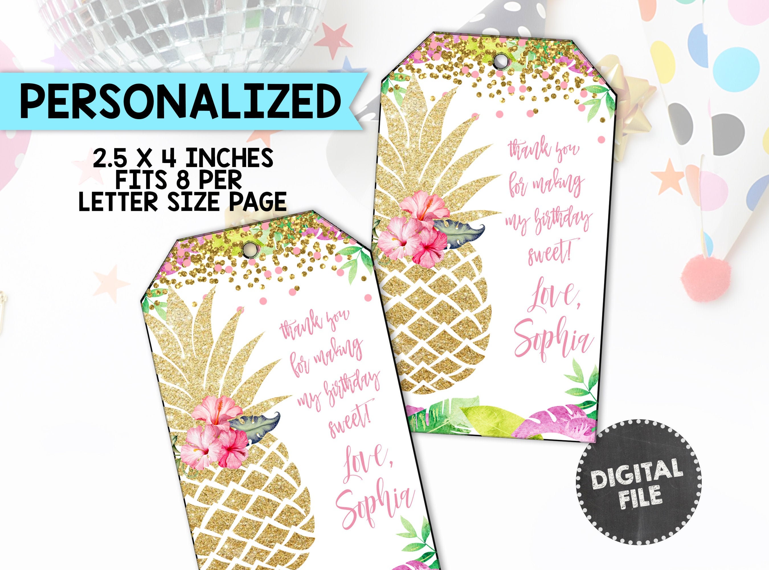 Pineapple Favor Tags Pineapple Thank You Tags Tropical Birthday Party ...