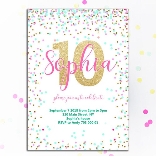 10th Birthday Invitation Girl Tenth Birthday Invitations - Etsy
