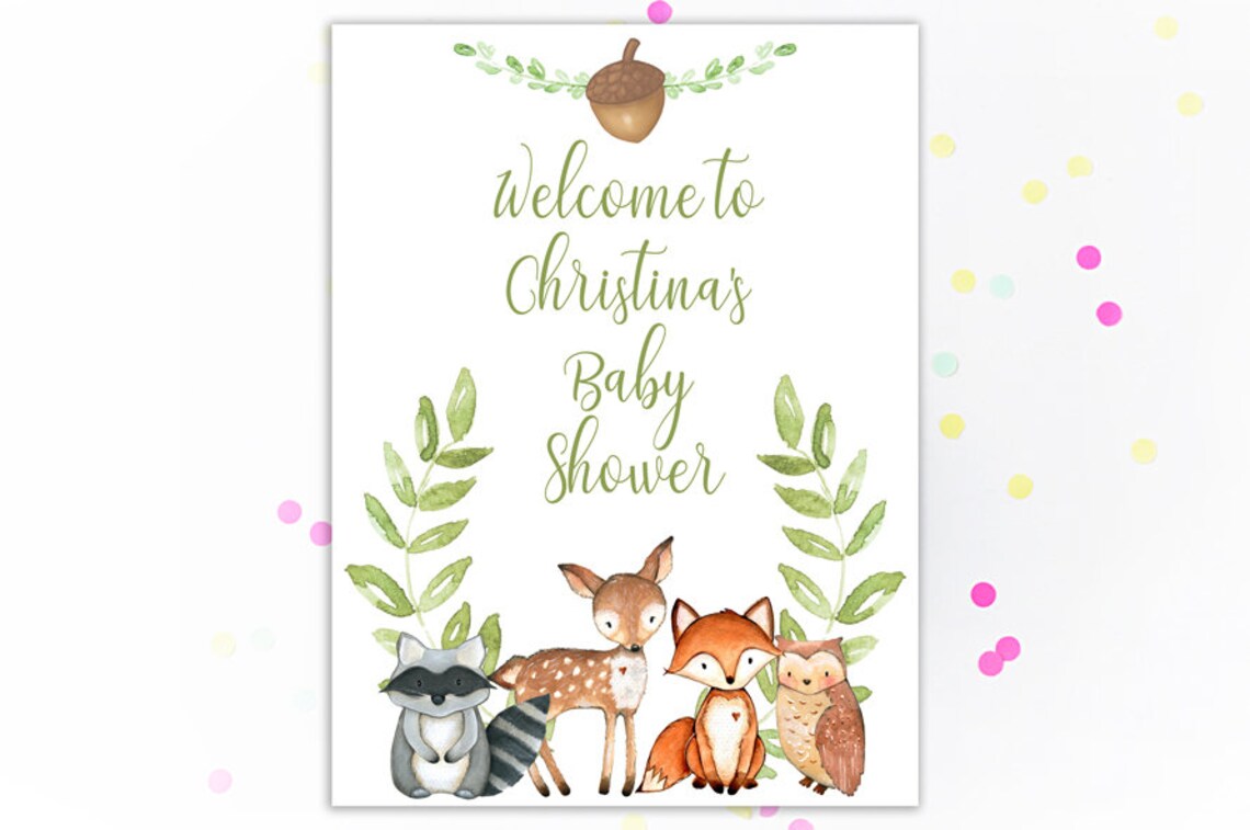 Woodland Animals Welcome Sign Baby Shower Decor Poster Forest | Etsy