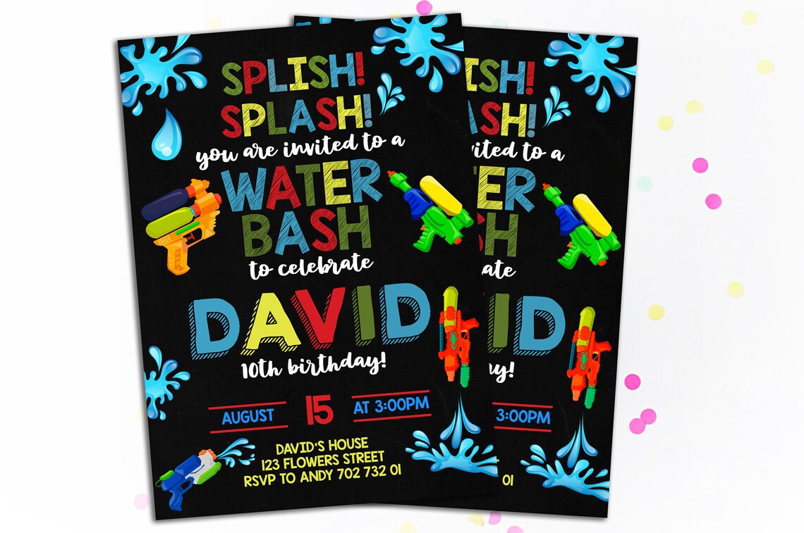 Water Gun Party Invitation Splish Splash Invitation Boy - Etsy
