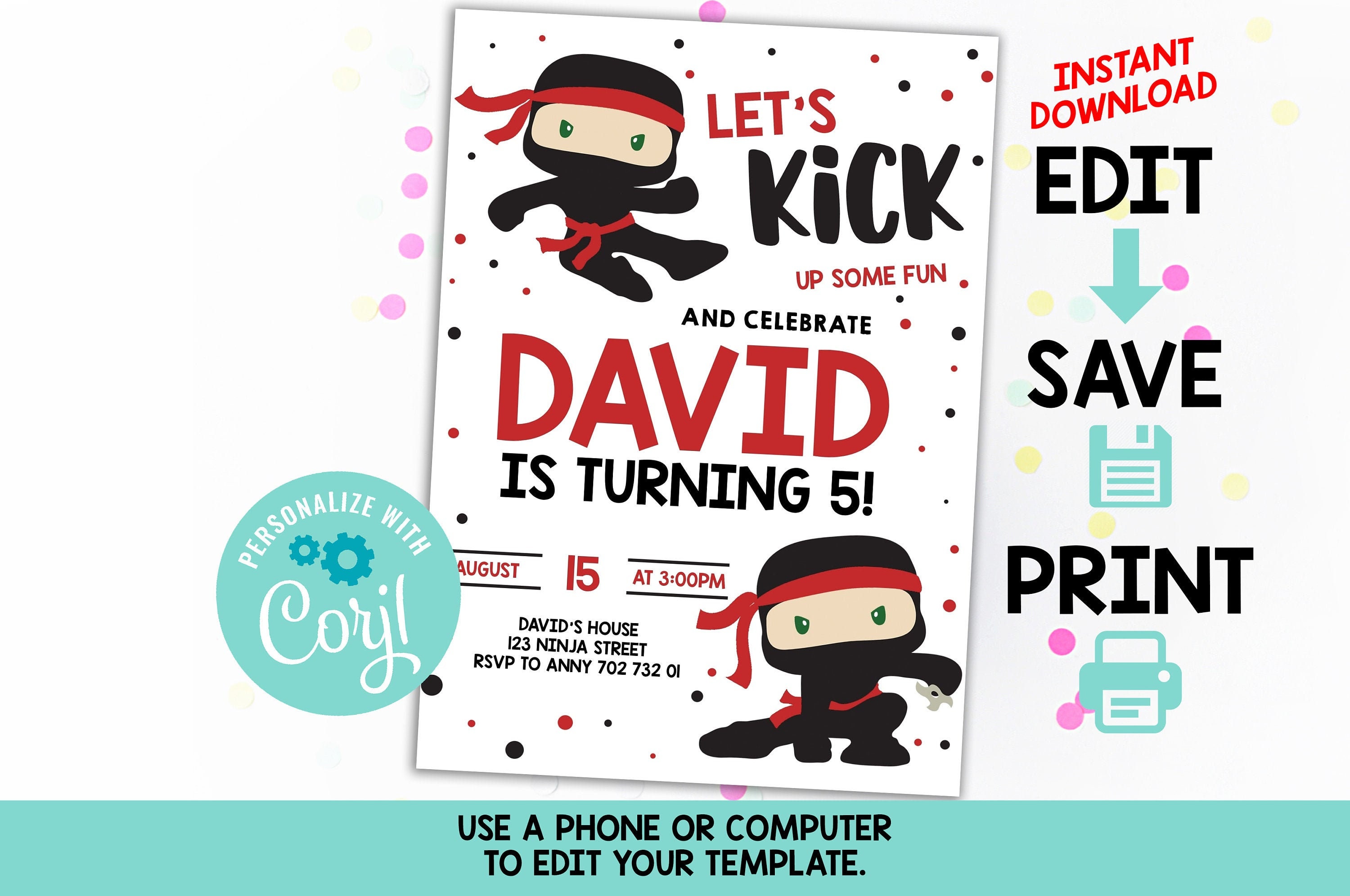 EDITABLE Ninja Invitation Ninja Birthday Ninja Party Invite TEMPLATE ...