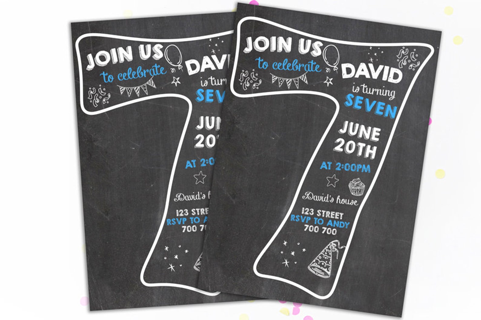 Seventh Birthday Invitation Chalkboard Invite 7th Birthday Boy - Etsy