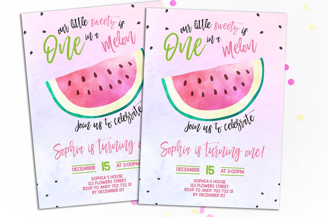 Watermelon Invitation Girl Birthday Party Invite One in a Melon 1st ...