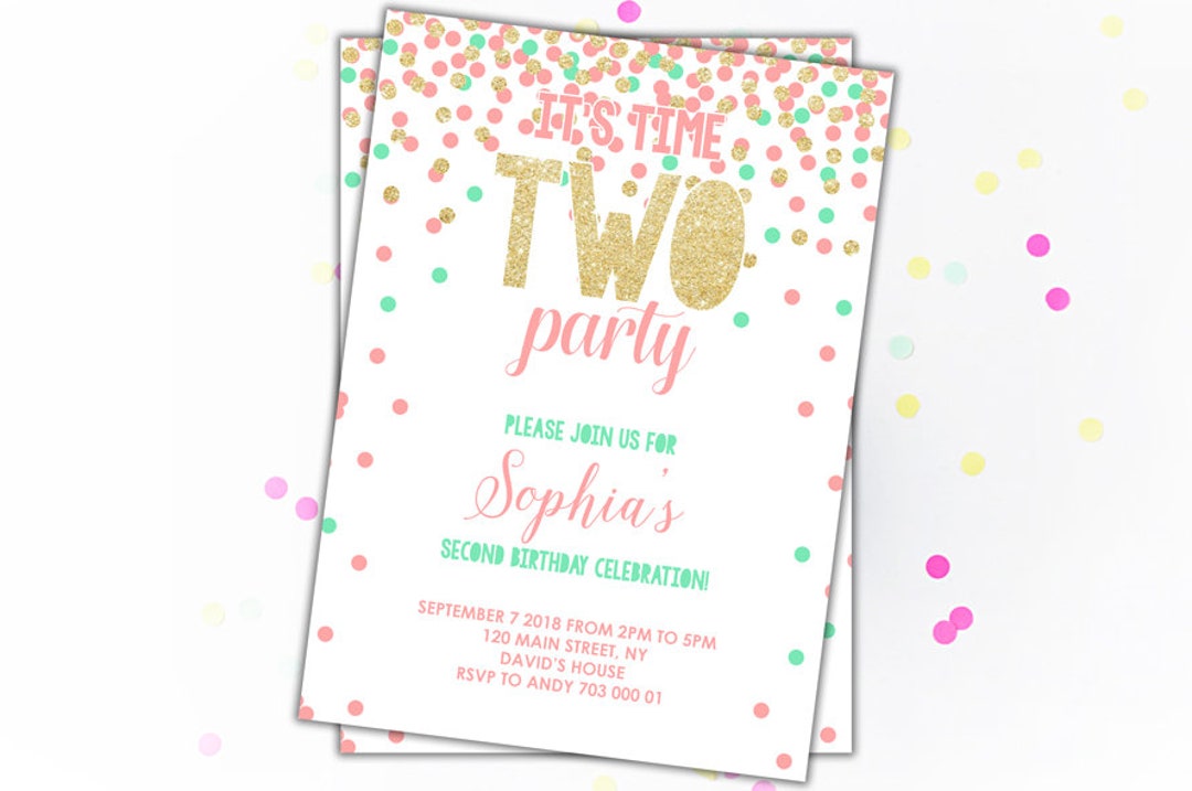 Time Two Party Birthday Invitation 2nd Birthday Invitation Girl ...