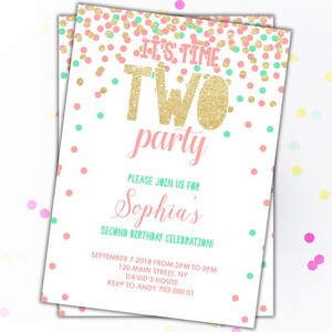 Time Two Party Birthday Invitation 2nd Birthday Invitation Girl ...