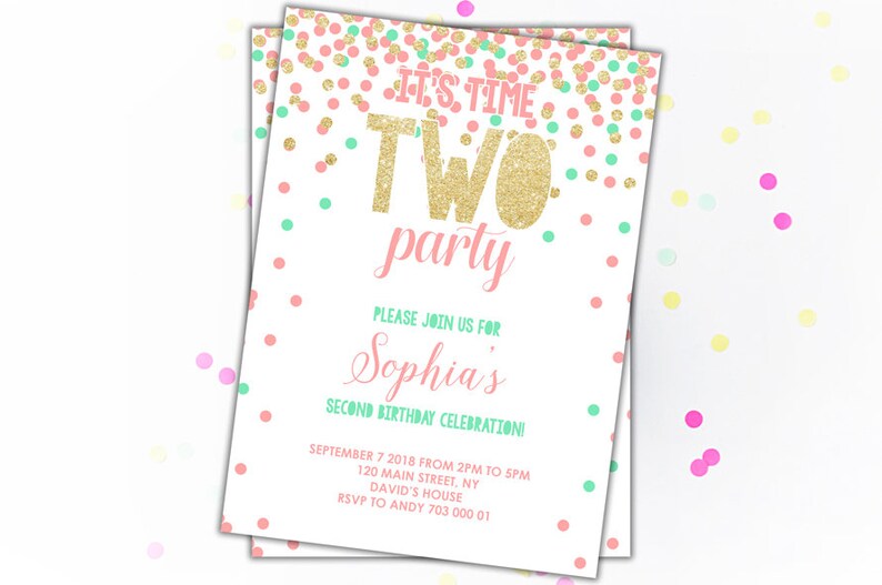 Time Two Party Birthday Invitation 2nd Birthday Invitation - Etsy