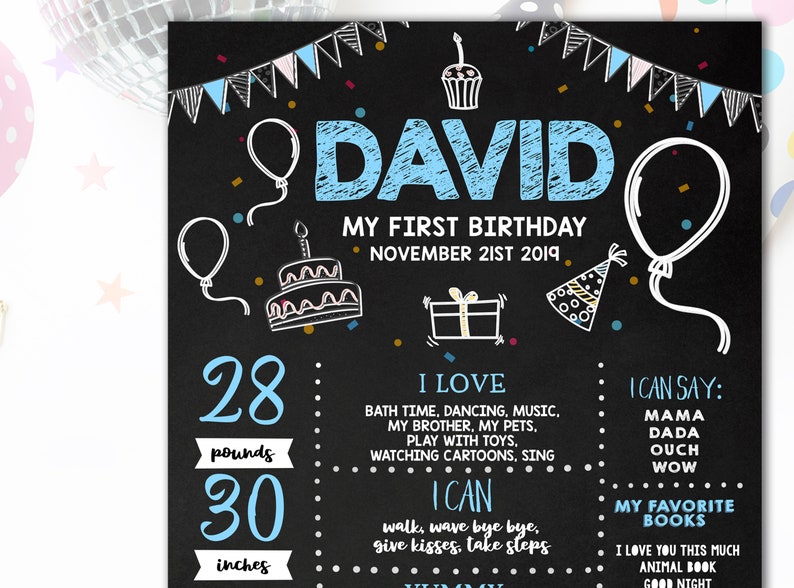Boy First Birthday Chalkboard Sign Baby Blue 1st Birthday - Etsy