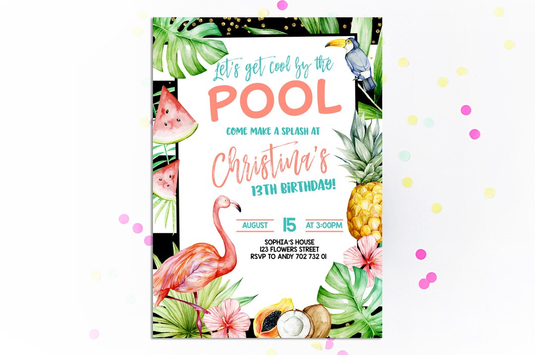 Pool Party Invitation Tropical Pool Party Summer Invitations - Etsy