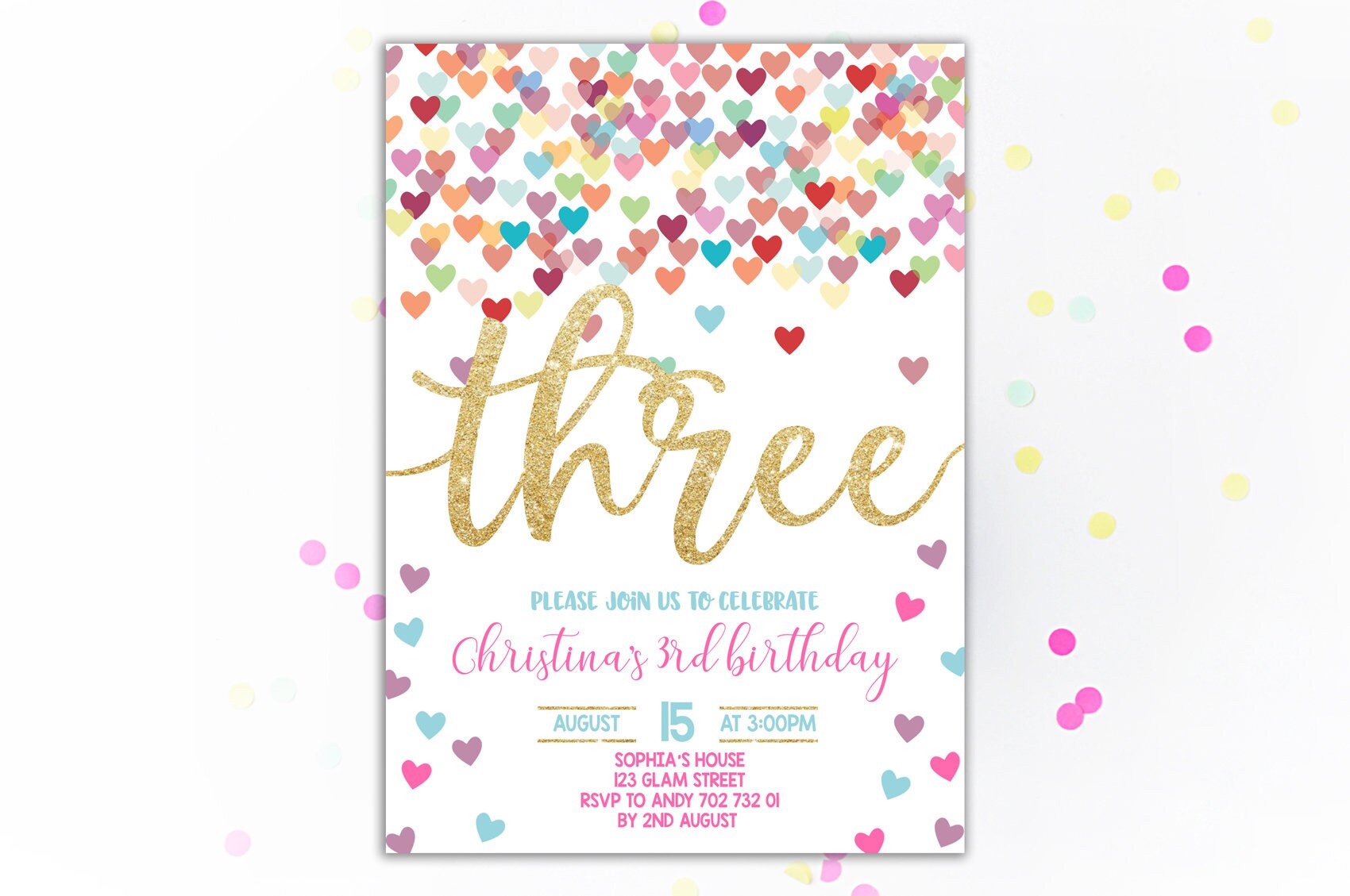 3rd Birthday Invitation Girl Third Birthday Invitations | Etsy