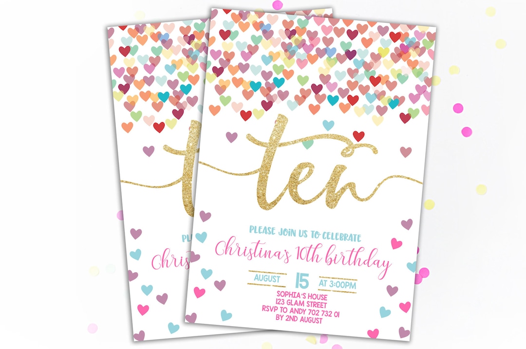 10th Birthday Invitation Girl Tenth Birthday Invitations Colorful ...