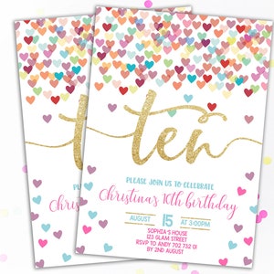 10th Birthday Invitation Girl Tenth Birthday Invitations Colorful ...