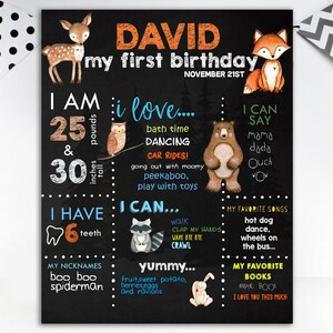 Woodland First Birthday Chalkboard Sign Forest Wild Animals - Etsy